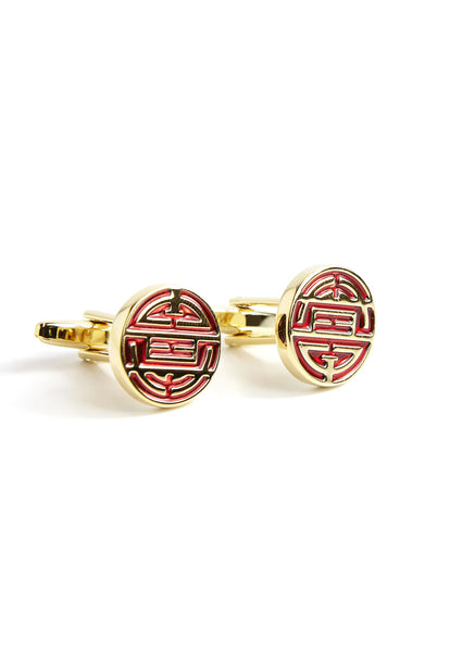 Gold Red Chinese Longevity Symbol Cufflinks Online Singapore – Splice ...